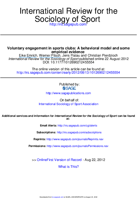 (PDF) Voluntary engagement in sports clubs: A behavioral model and some ...