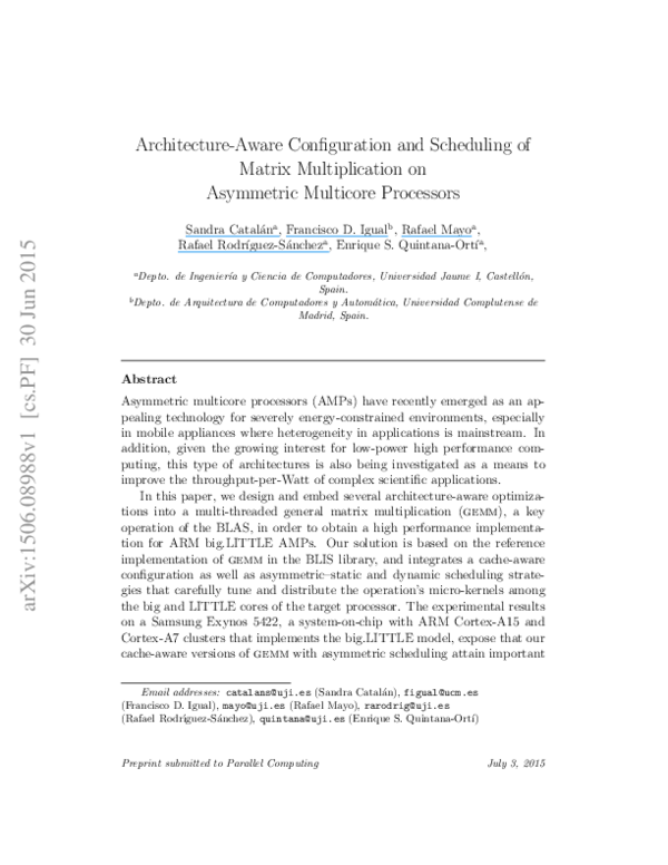 Pdf Architecture Aware Configuration And Scheduling Of Matrix Multiplication On Asymmetric