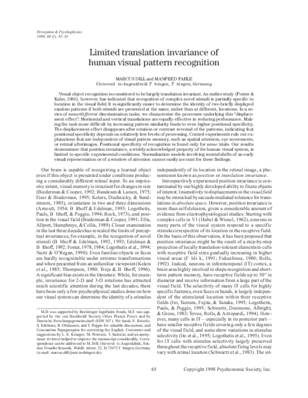 (PDF) Limited translation invariance of human visual pattern recognition