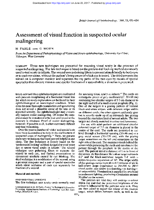 (PDF) Assessment of visual function in suspected ocular malingering