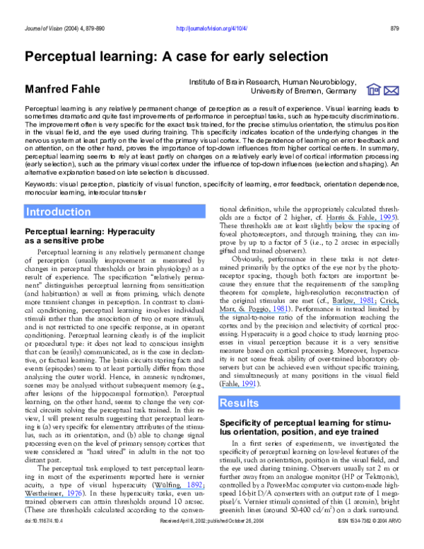 (PDF) Perceptual learning: A case for early selection