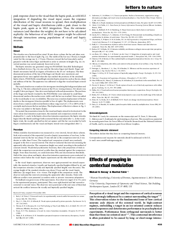 Pdf Effects Of Grouping In Contextual Modulation