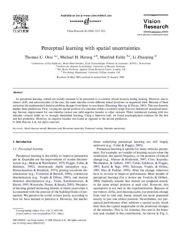(PDF) Perceptual learning with spatial uncertainties