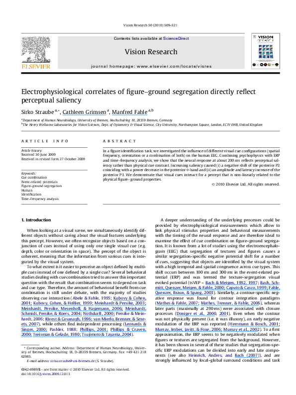 (PDF) Electrophysiological correlates of figure–ground segregation ...