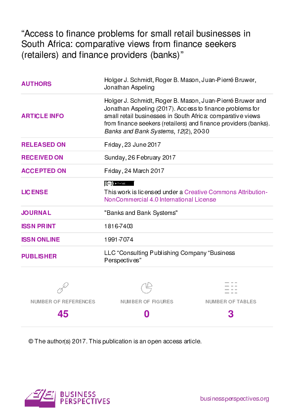 (PDF) Access to finance problems for small retail businesses in South ...
