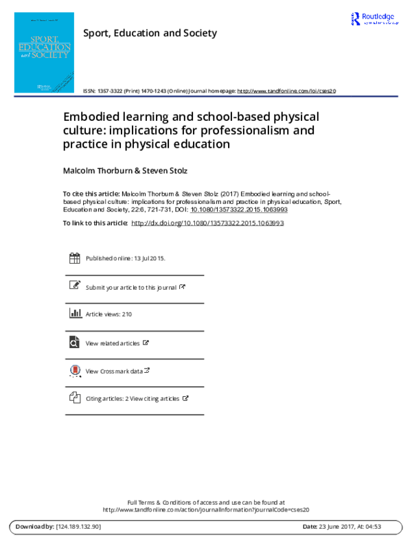(PDF) Embodied learning and school-based physical culture