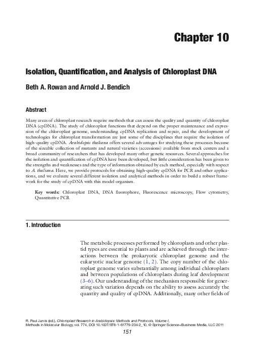 Pdf Isolation Quantification And Analysis Of Chloroplast Dna