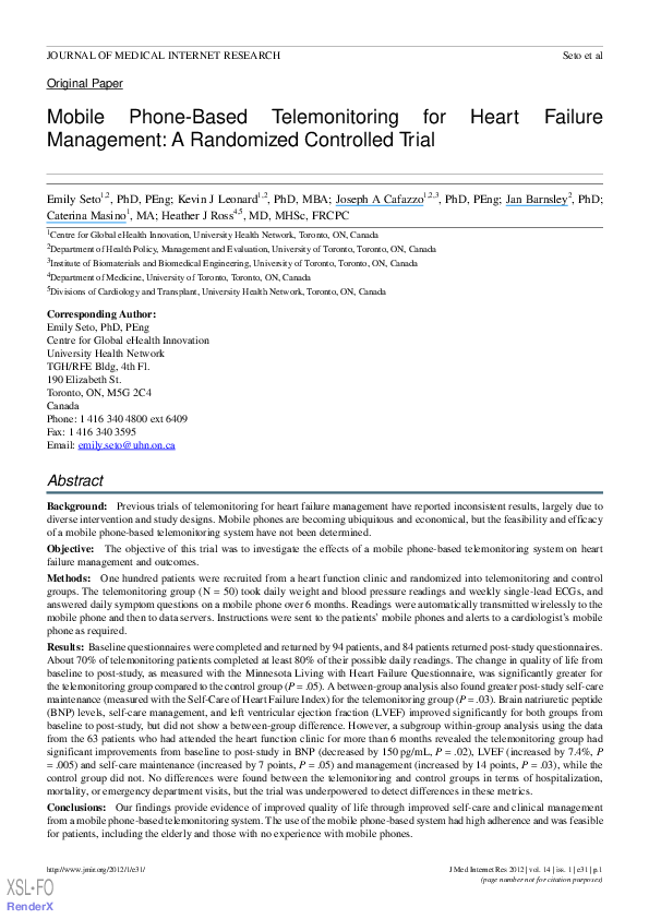(PDF) Mobile Phone-Based Telemonitoring for Heart Failure Management: A ...