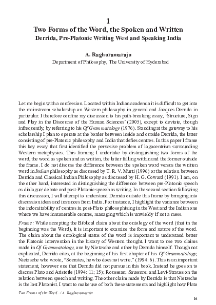 (PDF) Two Forms of the Word, the Spoken and Written Derrida, Pre ...