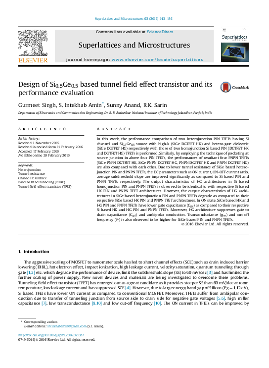 (PDF) Design of Si 0.5 Ge 0.5 based tunnel field effect transistor and its performance evaluation