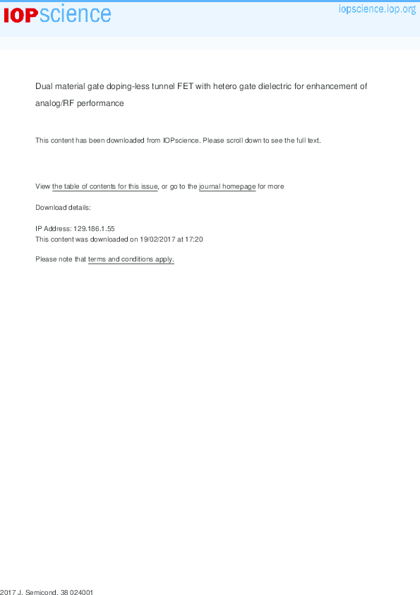 Pdf Dual Material Gate Doping Less Tunnel Fet With Hetero Gate Dielectric For Enhancement Of