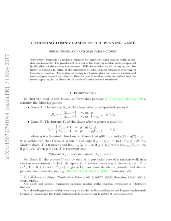(PDF) Combining losing games into a winning game