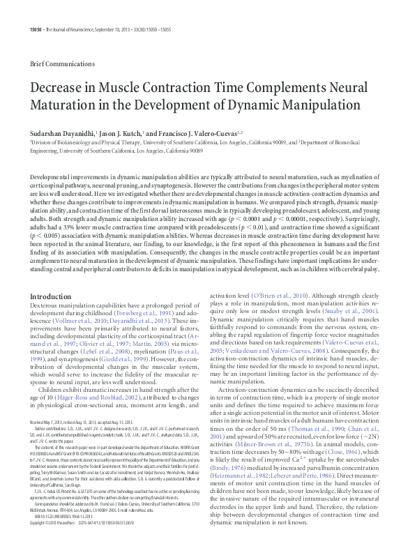 (PDF) Decrease in Muscle Contraction Time Complements Neural Maturation ...