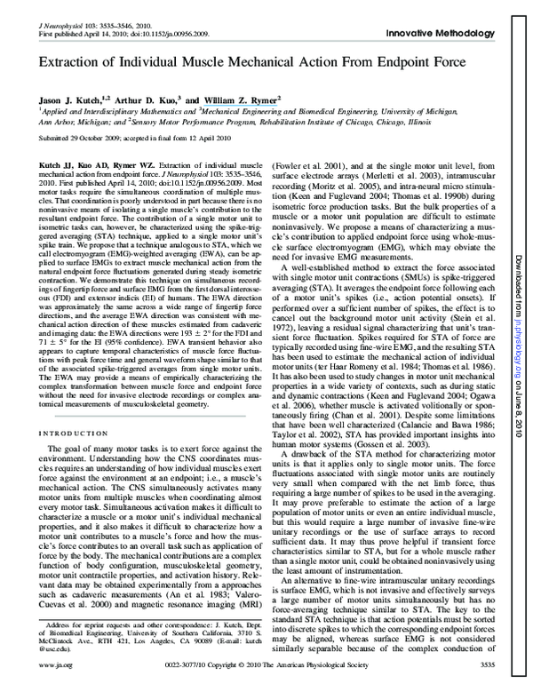 (PDF) Extraction of Individual Muscle Mechanical Action From Endpoint Force