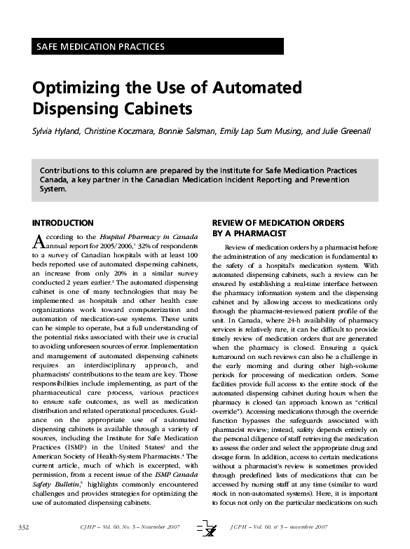(PDF) Optimizing the Use of Automated Dispensing Cabinets | Sylvia ...