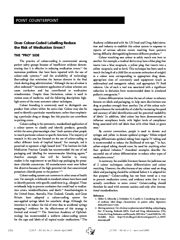 (PDF) Does Colour-Coded Labelling Reduce the Risk of Medication Errors?