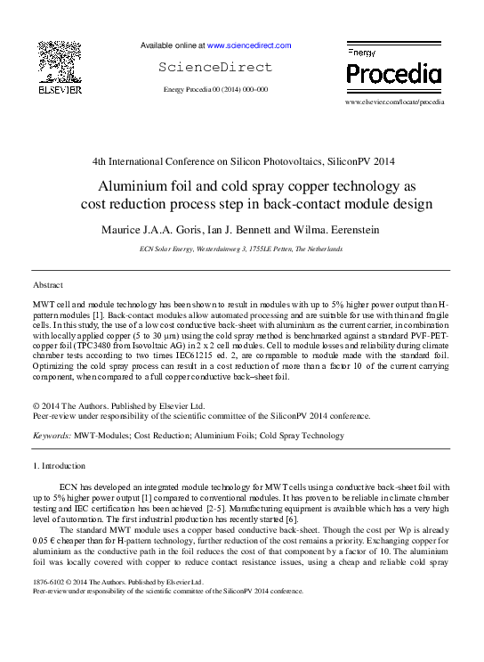 (PDF) Aluminium Foil and Cold Spray Copper Technology as Cost Reduction ...