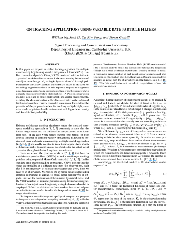 Pdf On Tracking Applications Using Variable Rate Particle Filters