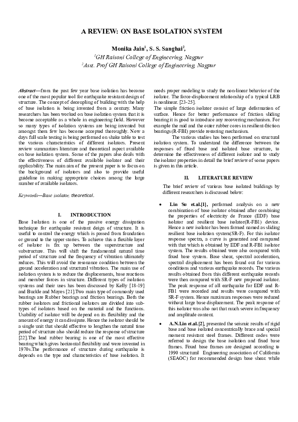 (DOC) A REVIEW: ON BASE ISOLATION SYSTEM