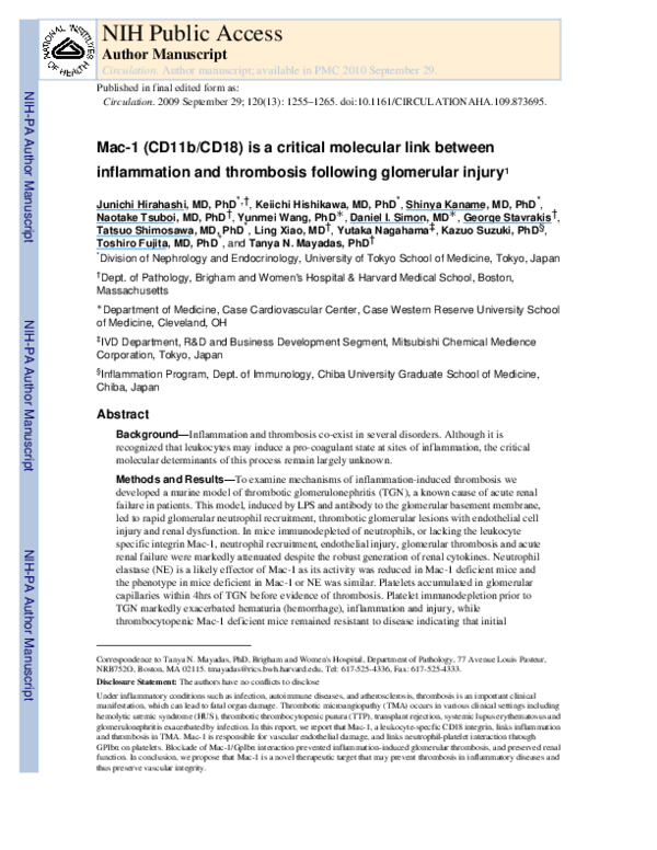 (PDF) Mac-1 (CD11b/CD18) Links Inflammation and Thrombosis After ...