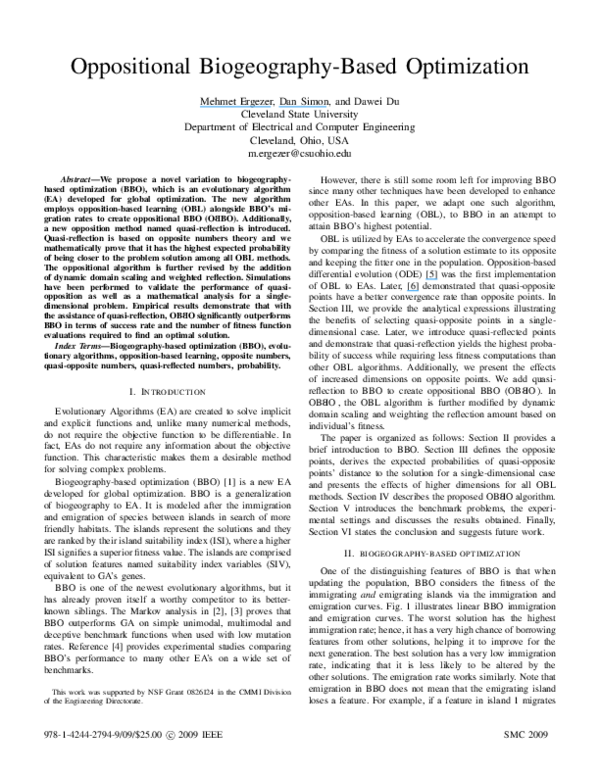 (PDF) Oppositional biogeography-based optimization