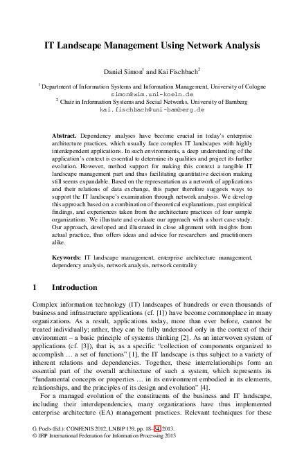 (PDF) IT Landscape Management Using Network Analysis