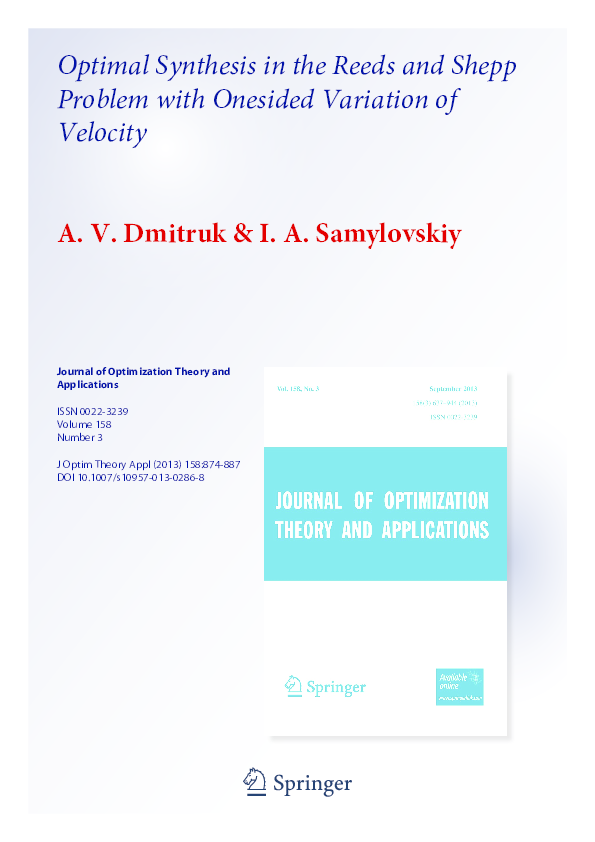(PDF) Optimal Synthesis in the Reeds and Shepp Problem with Onesided ...