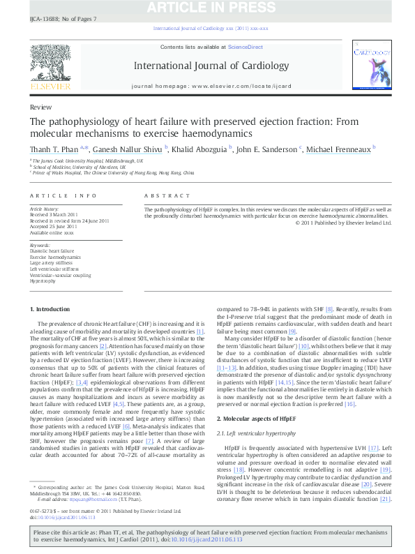 (PDF) The pathophysiology of heart failure with preserved ejection fraction: From molecular ...