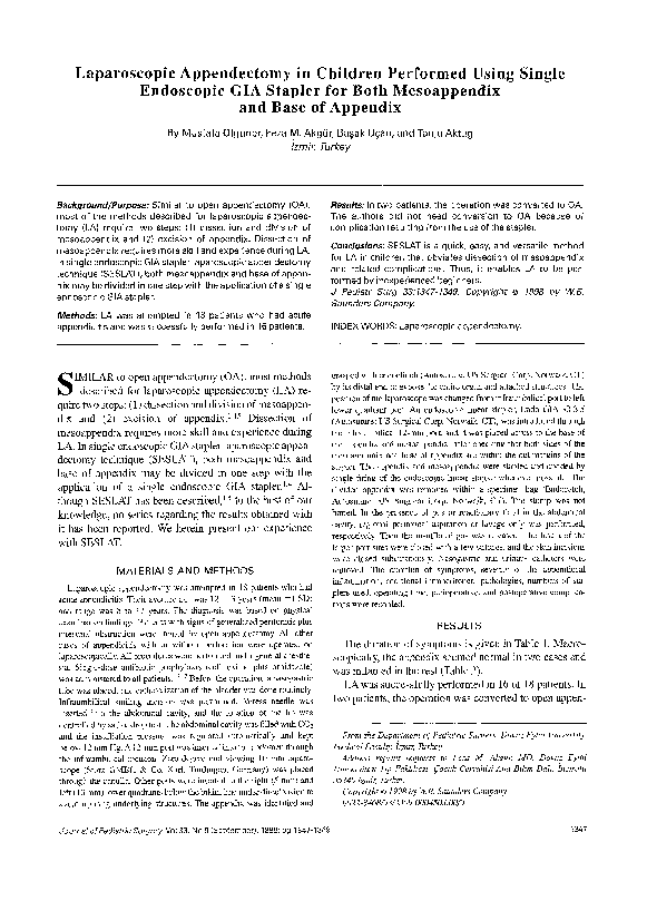 (PDF) Laparoscopic Appendicectomy: Comparison of Monopolar Cautery and ...