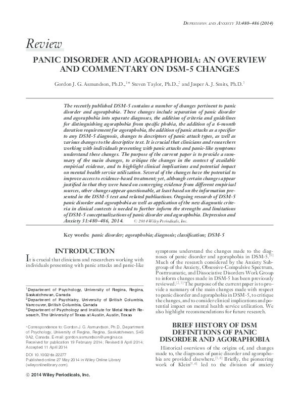 (PDF) Panic disorder and agoraphobia: an overview and commentary on DSM ...