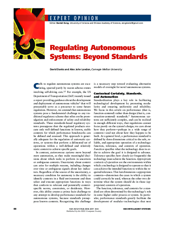 (PDF) Regulating Autonomous Systems: Beyond Standards