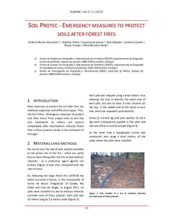 (PDF) Soil Protec –Emergency measures to protect soils after forest fires, Flamma, ENERO, Vol. 3, 1