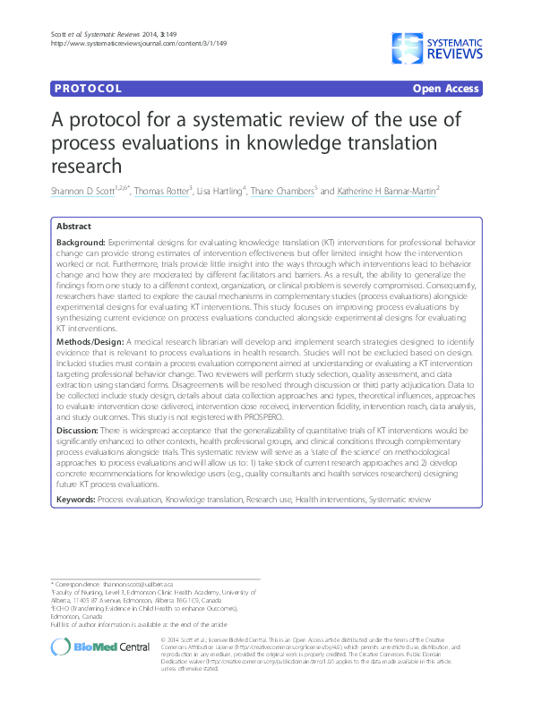 (PDF) A protocol for a systematic review of the use of process ...