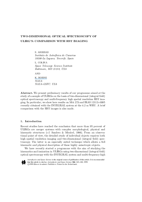 (PDF) Two-dimensional optical spectroscopy of ULIRG's: comparison with HST imaging