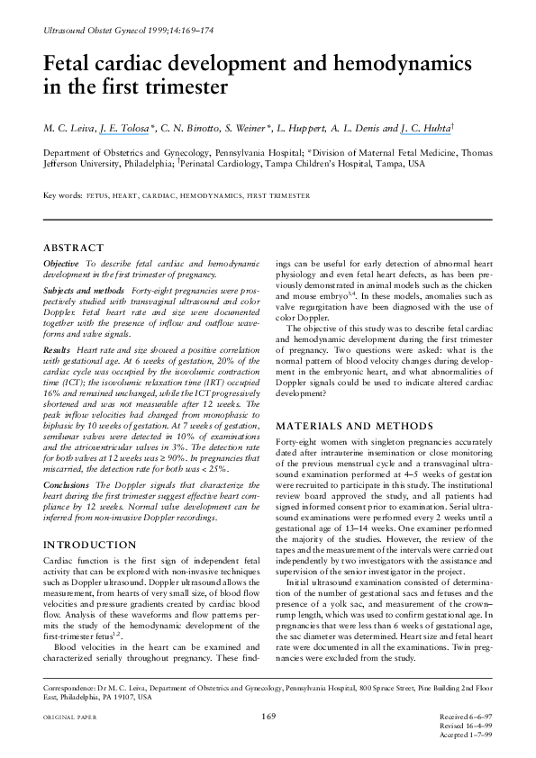 (PDF) Fetal cardiac development and hemodynamics in the first trimester