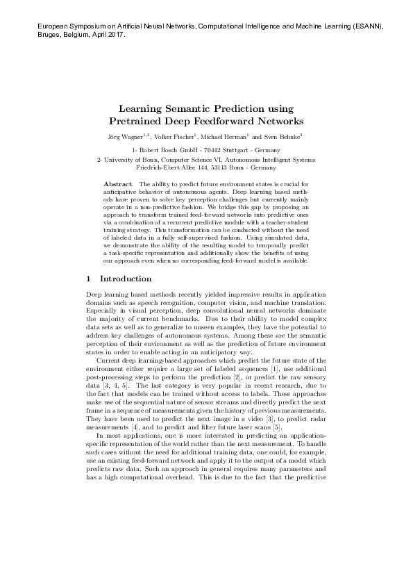 Pdf Learning Semantic Prediction Using Pretrained Deep Feedforward Networks