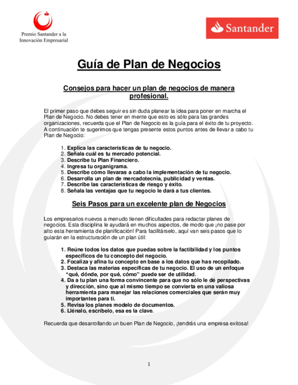 (PDF) Guía de Plan de Negocios