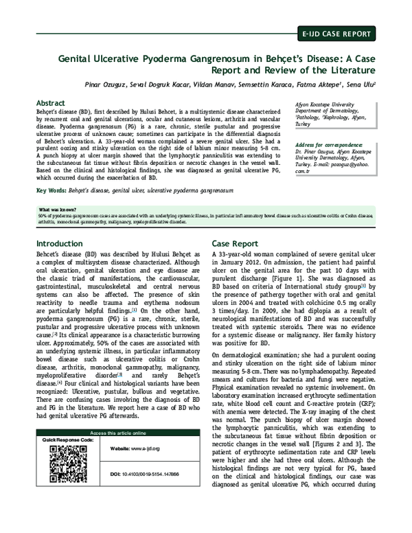 (PDF) Genital ulcerative pyoderma gangrenosum in Behçet′s disease: A ...