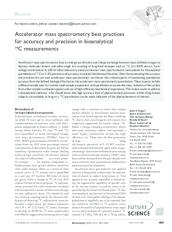 (PDF) Accelerator mass spectrometry best practices for accuracy and ...