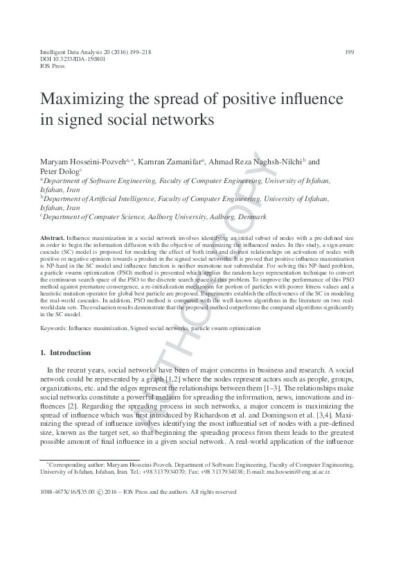 (PDF) Maximizing the spread of positive influence in signed social networks