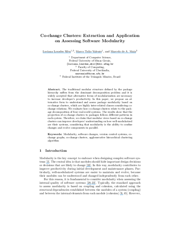 (PDF) Co-change Clusters: Extraction and Application on Assessing Software Modularity