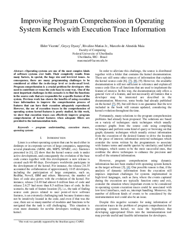 Pdf Improving Program Comprehension In Operating System Kernels With