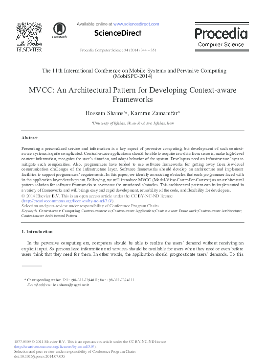 (PDF) MVCC: An Architectural Pattern for Developing Context-aware Frameworks