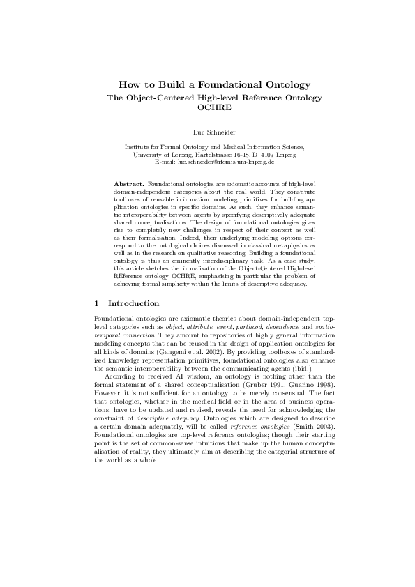 (PDF) How to Build a Foundational Ontology: The Object-Centered High-level Reference Ontology OCHRE