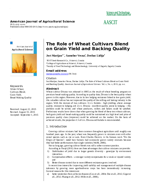(PDF) American Journal of Agricultural Science The Role of Wheat ...