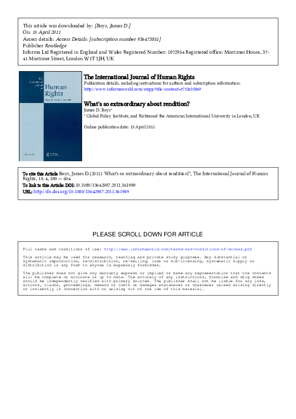 (PDF) What's So Extraordinary About Rendition?