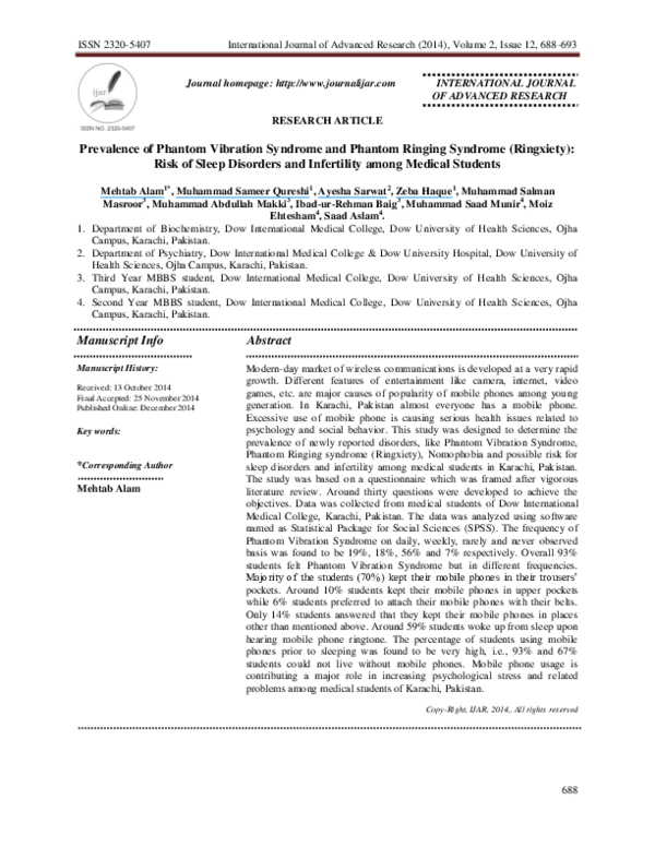 (PDF) Prevalence of Phantom Vibration Syndrome and Phantom Ringing ...