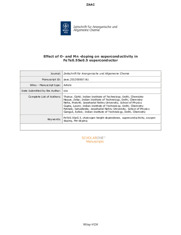 (PDF) Effect of O- and Mn-Doping on Superconductivity in FeTe 0.5 Se 0. ...