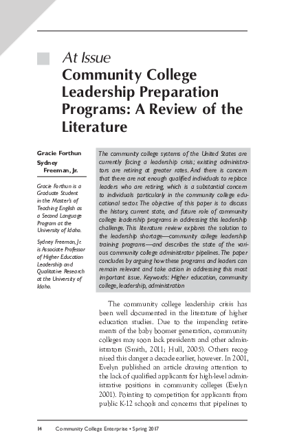 (PDF) Community College Leadership Preparation Programs: A Review of ...