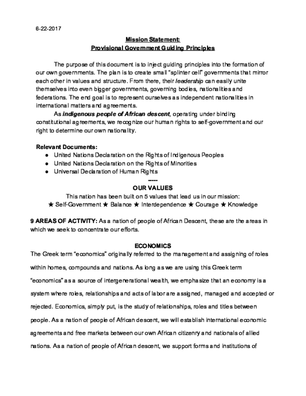 (PDF) Mission Statement: Provisional Government Guiding Principles